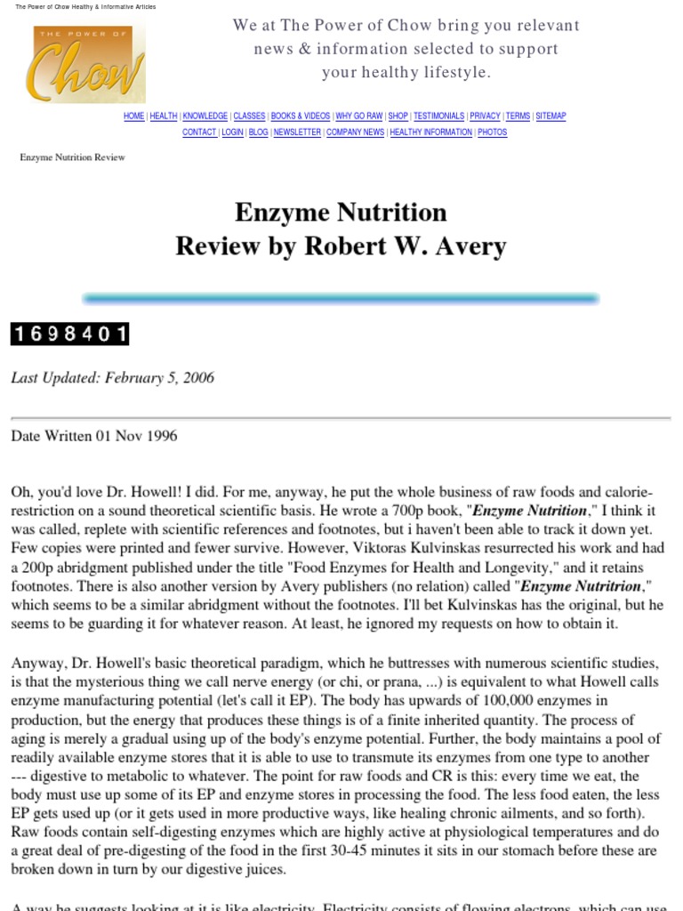Enzyme Nutrition and Longevity Insights | PDF | Stomach | Digestion
