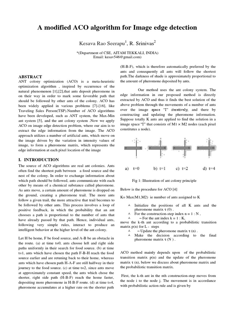 A Modified Aco Algorithm For Image Edge Detection Kesava Rao Seerapu Pdf Mathematical