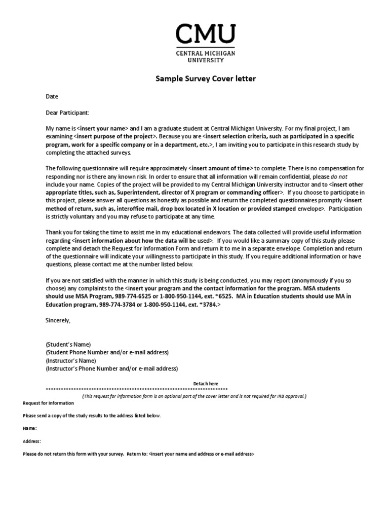 Sample Survey Cover Letter | PDF | Survey Methodology | Questionnaire