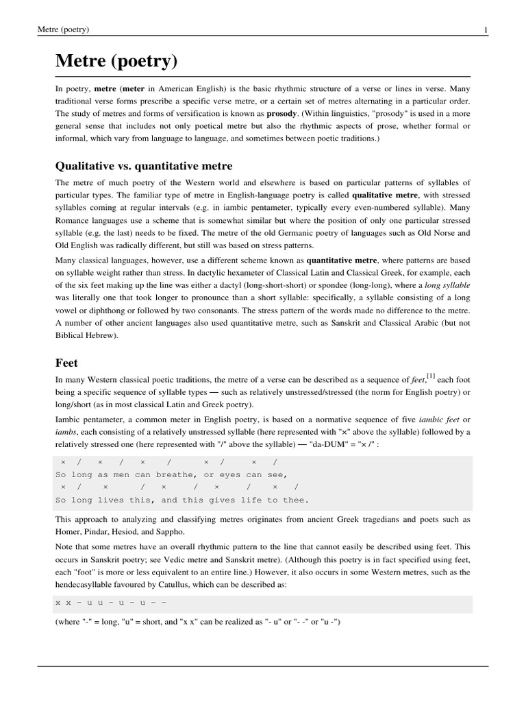 Metre Poetry | PDF | Metre (Poetry) | Phonetics