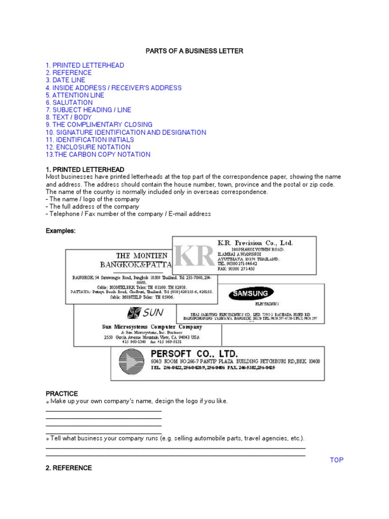 Parts of A Business Letter | PDF | Address (Geography) | Text