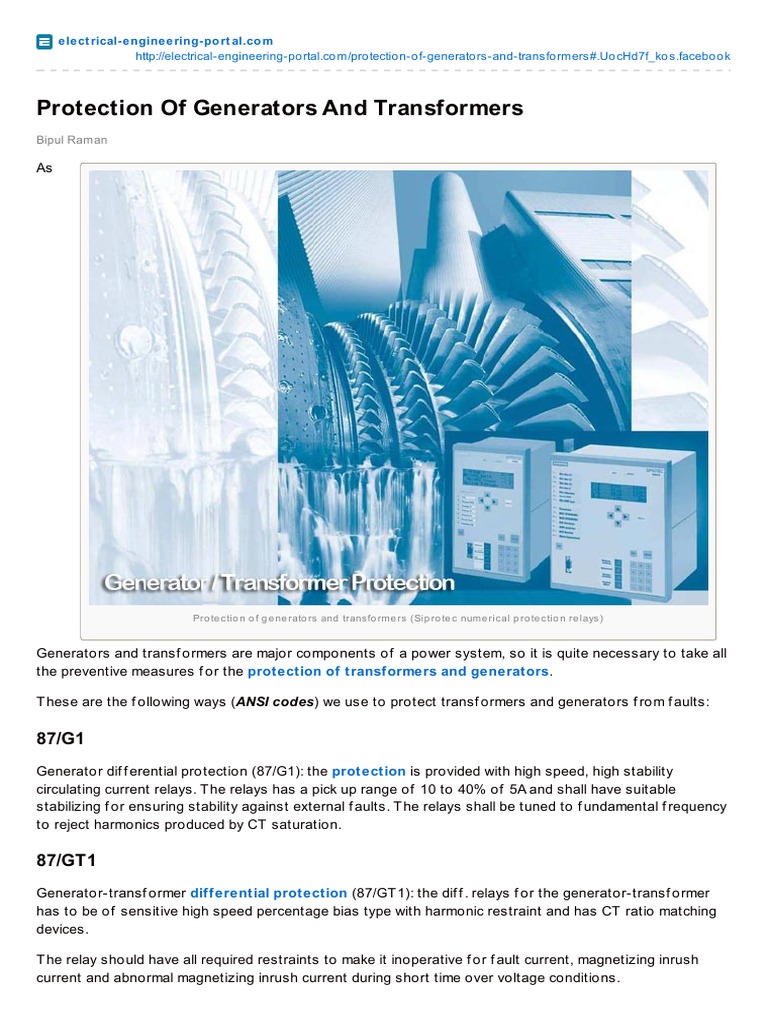 Protection of Generators and Transformers | Download Free PDF | Relay ...