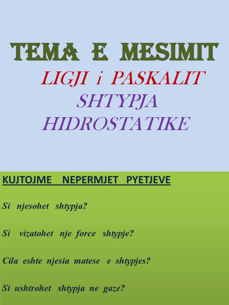 TEMA e Mesimit Ligji I Paskalit | PDF