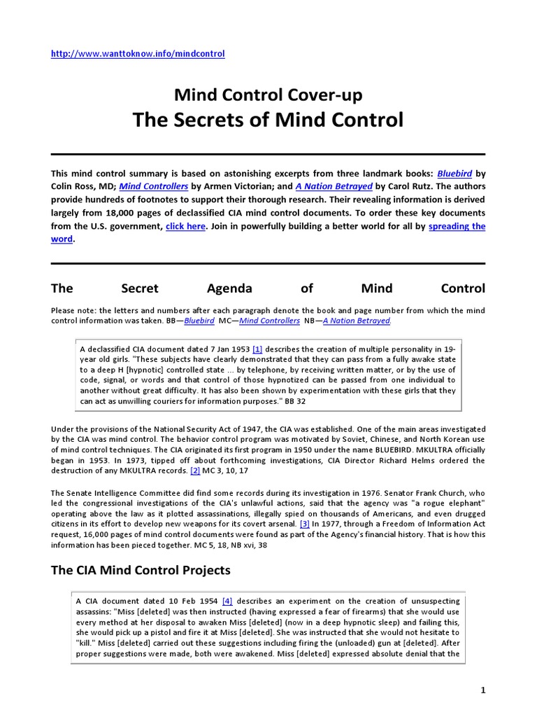 CIA - Mind Control Cover-Up - The Secrets of Mind Control | PDF | Mind ...