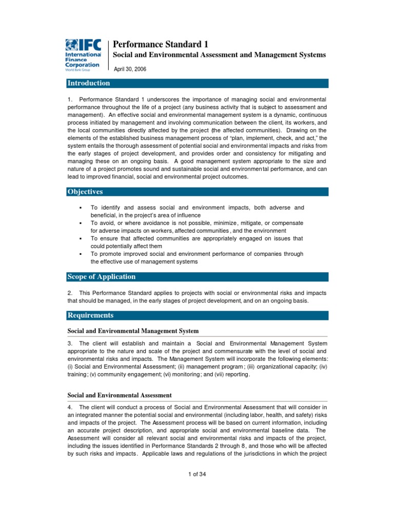 IFC's Performance Standard 1: Social and Environmental Assessment and ...