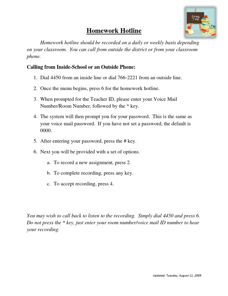 Homework Hotline Instructions | PDF | Telephony | Telecommunications