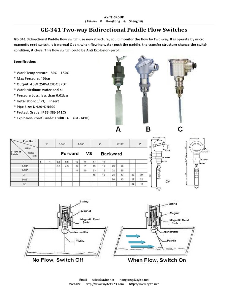 GE-341 Bidirectional Flow Switch Details | PDF | Technology & Engineering