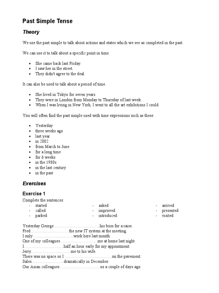 Past Simple Tense: Theory | PDF | Foreign Language Studies | Home & Garden