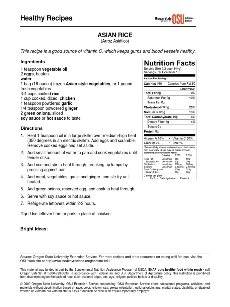Healthy Asian Rice Recipe | PDF | Wellness