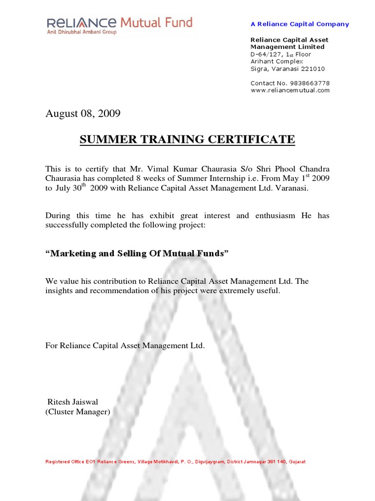 Summer Training Certificate | PDF