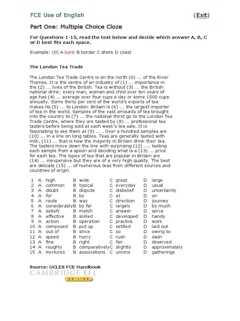 Paper 3 Use Of English _ Cambridge FCE Use of English Part 4: free ...