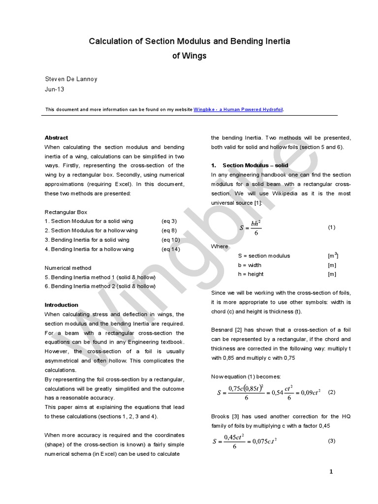 Section Modulus Calculations for Wings | PDF | Bending | Mechanical ...