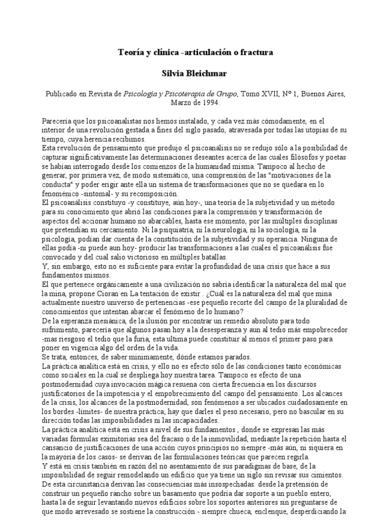 S Bleichman Teoria y Clinica | PDF | Mente inconsciente | Psicoanálisis