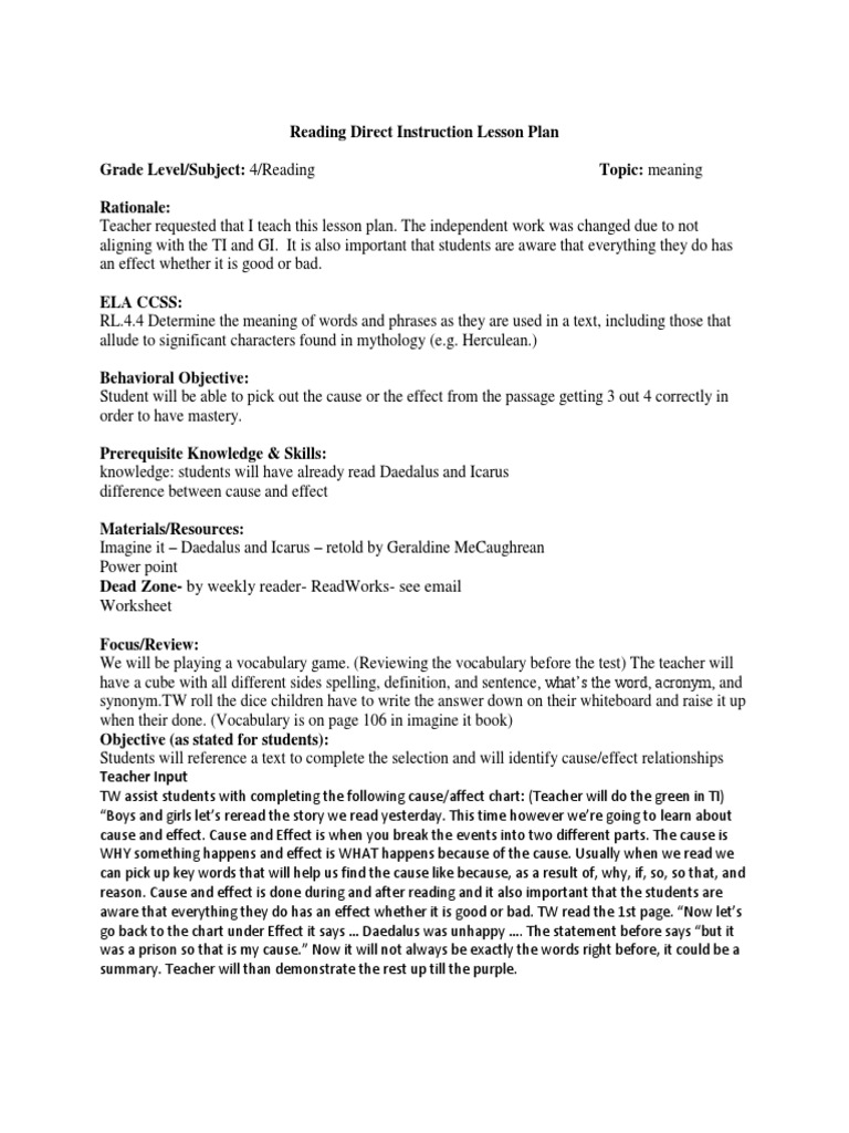 Daedalus and Icarus Cause-Effect Lesson | PDF | Lesson Plan | Causality