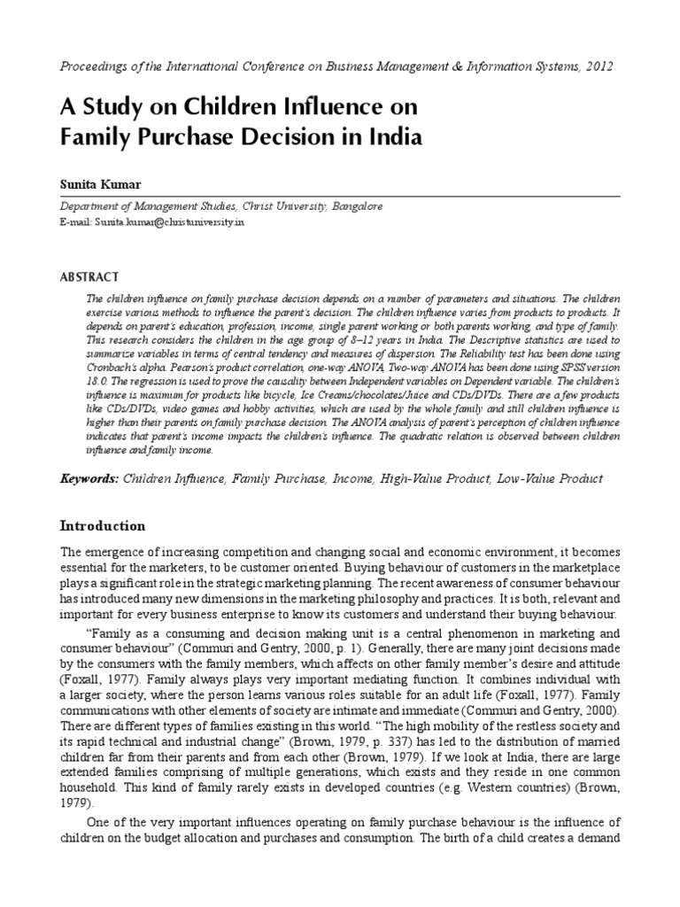 A Study On Children Influence On Family Purchase Decision in India ...