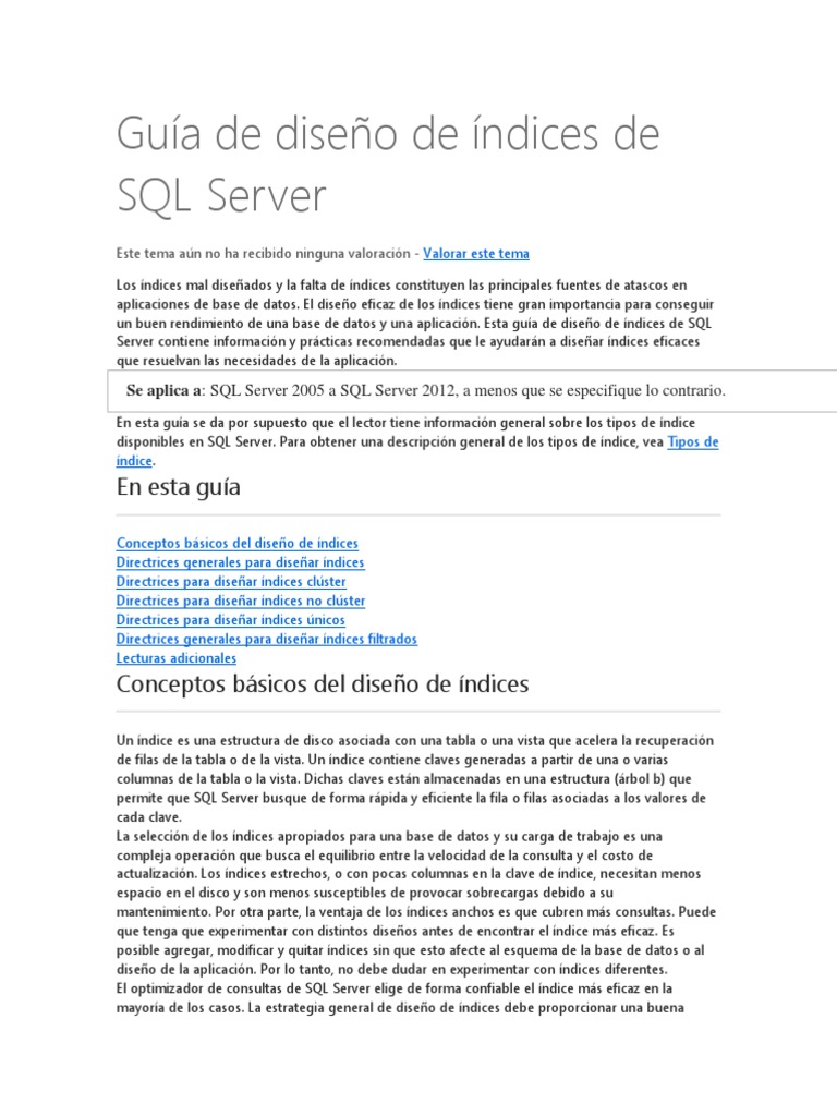 Guía de Diseño de Índices de SQL Server | PDF | Tabla (base de datos) | Bases de datos