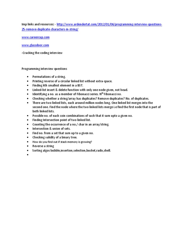 Programming Interview Questions | PDF