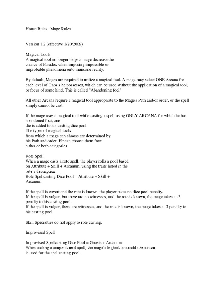 Mage Rules House Rules | PDF | Gaming | Role Playing Games