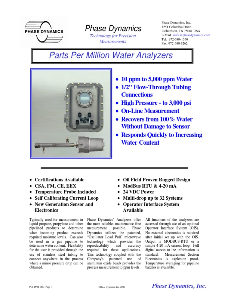 Parts Per Million Water Analyzers: Phase Dynamics | PDF | Pipeline ...