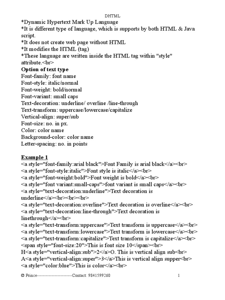 Option of Text Type: DHTML | PDF | Cascading Style Sheets | Html Element