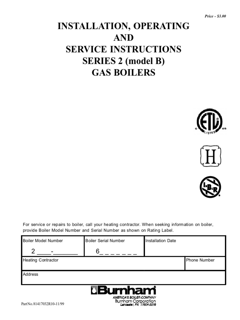 Burnham Corp Nstallation Operating and Service Instructions Gas Boilers ...