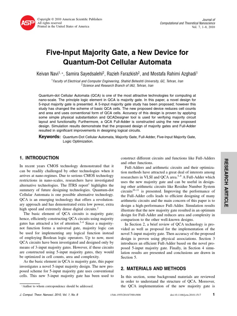 Five Input Majority Gate, A New Device | PDF | Computer Engineering ...