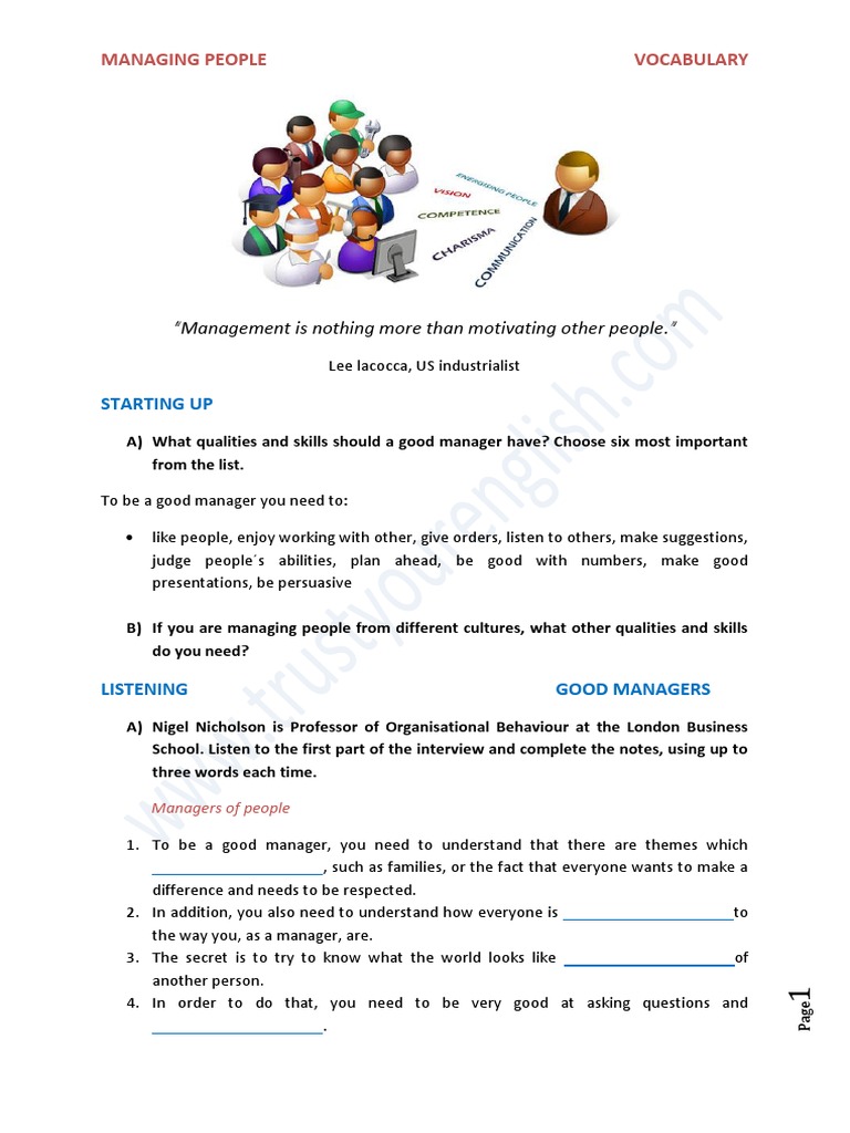 Managing People Vocabulary: "Management Is Nothing More Than Motivating ...