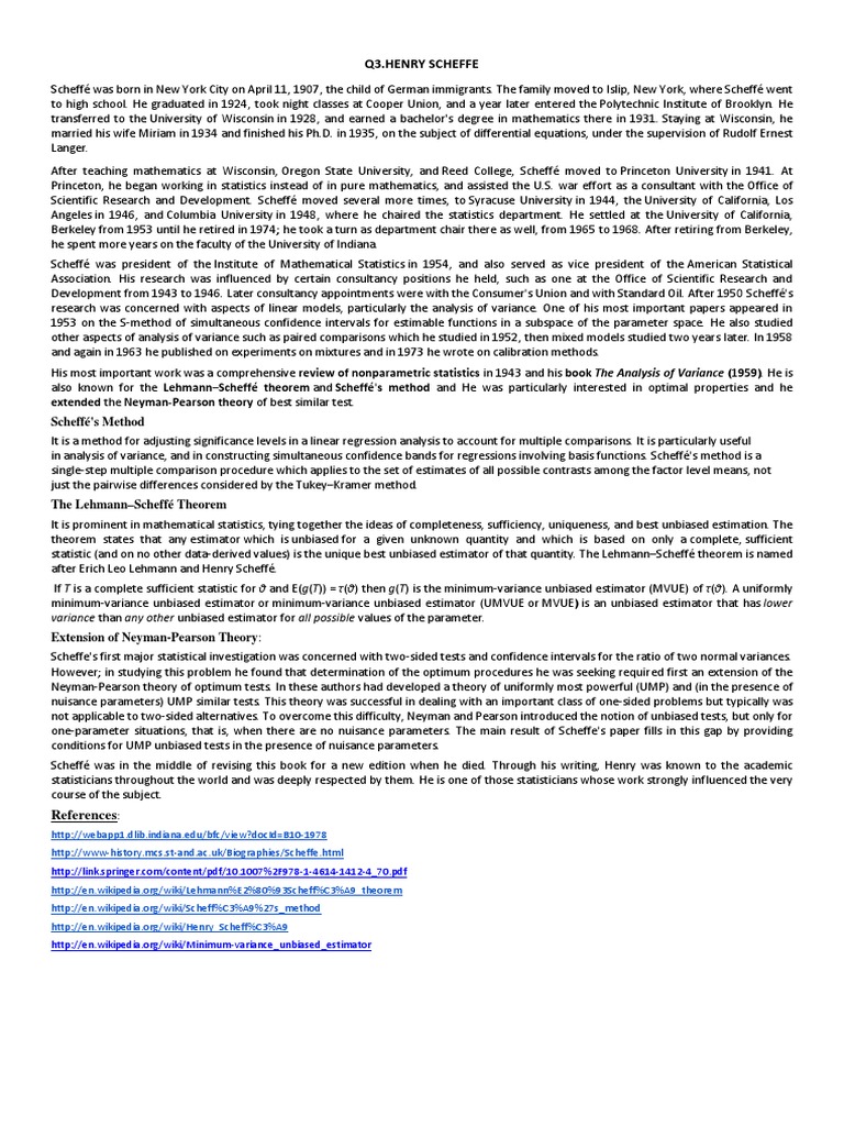 Q3.Henry Scheffe: Extended The Neyman-Pearson Theory of Best Similar ...