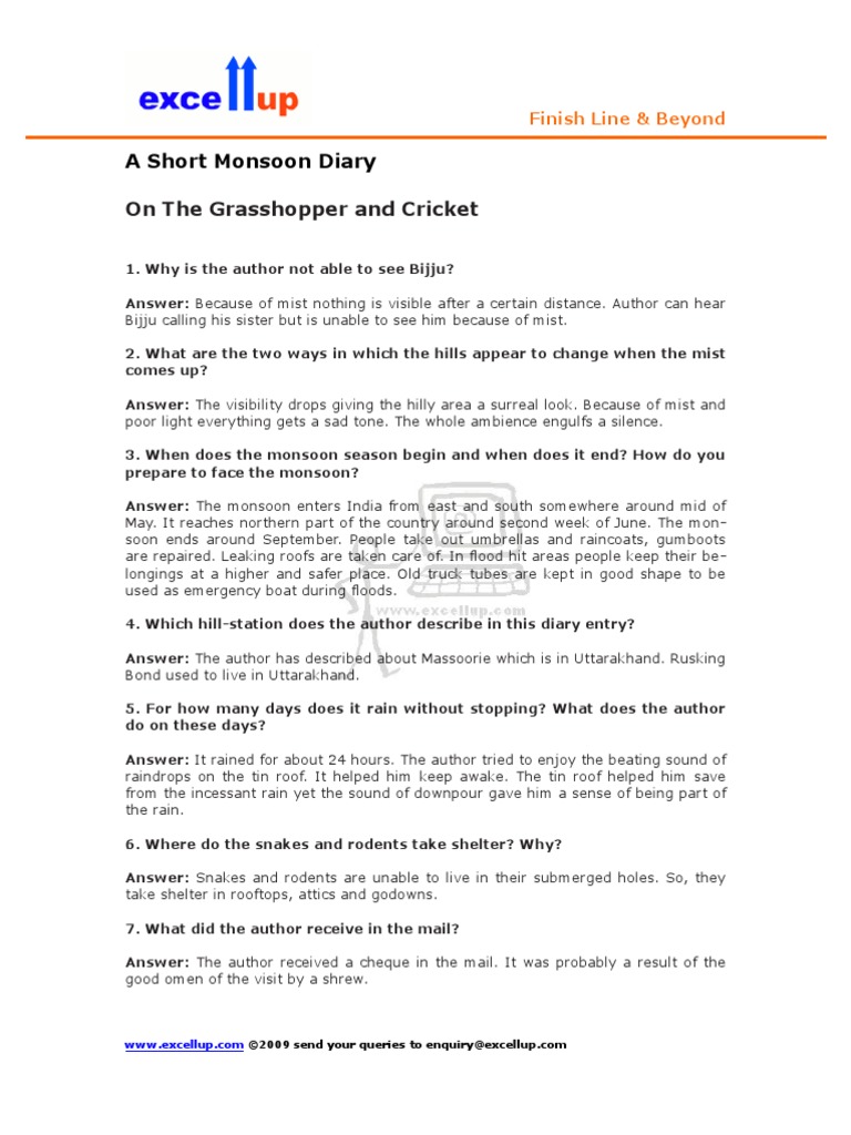 Monsoon Diary Insights for Class 8 | PDF | Rain | Weather