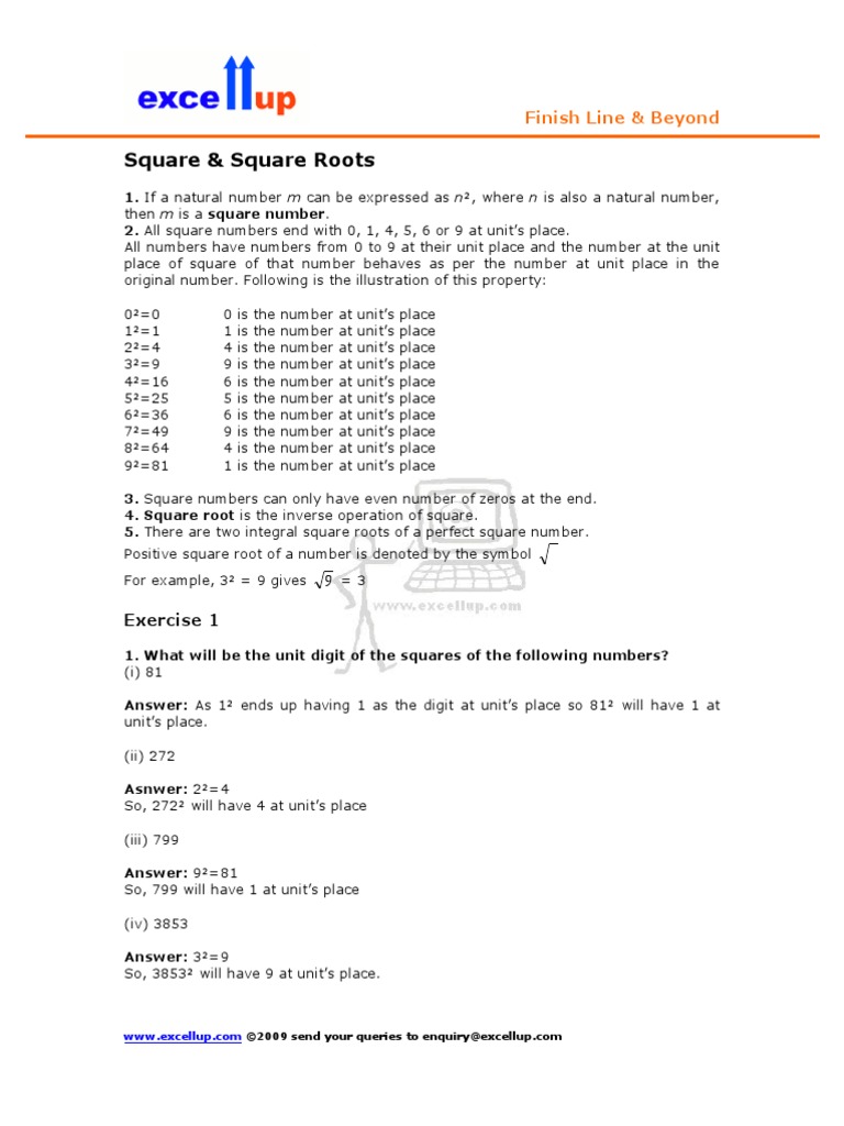 8 Math Square and Square Roots | PDF | Numbers | Subtraction