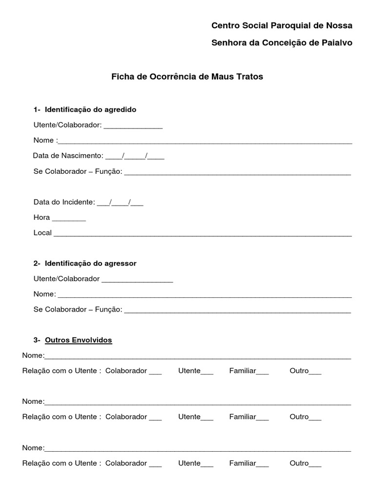 Ficha de Ocorrência de Maus Tratos | PDF | Carreira e Crescimento
