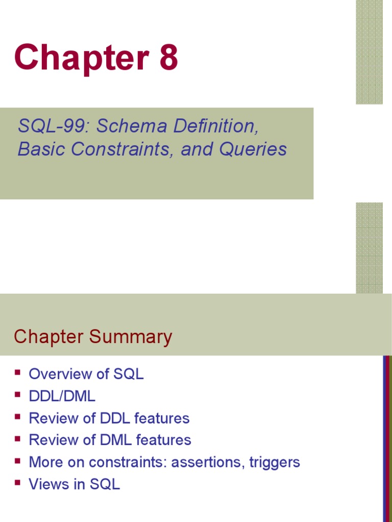 Sql 99 Schema Definition Basic Constraints And Queries Relational Database Sql