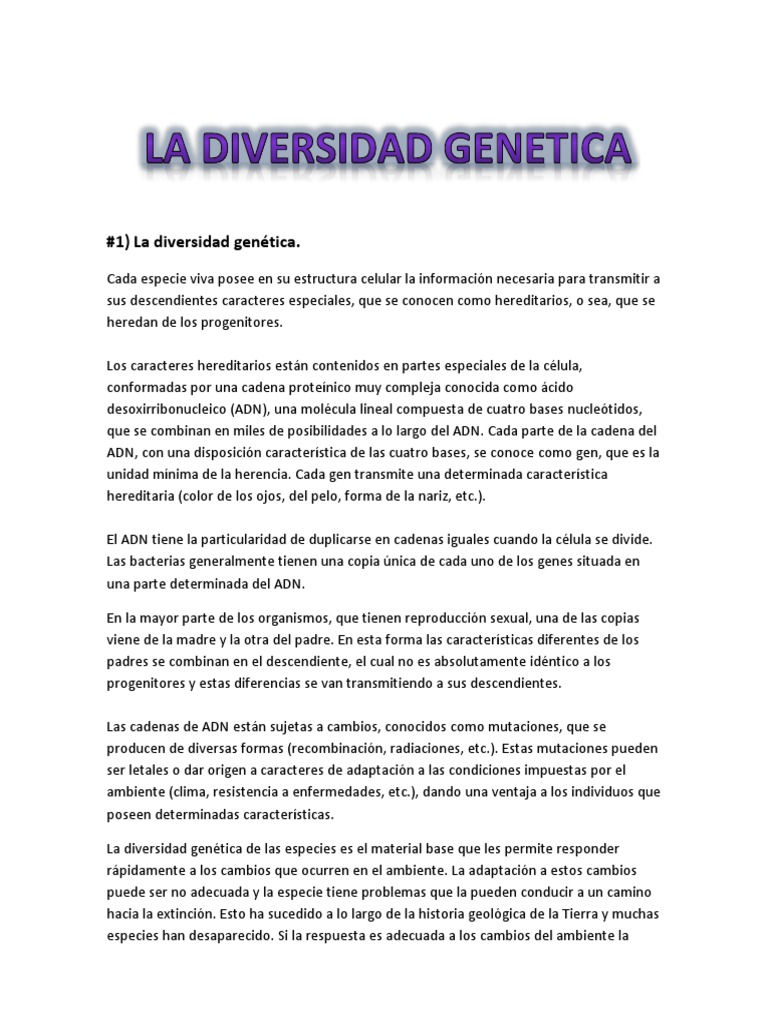 Diversidad genética y su evolución | PDF | Mutación | Herencia