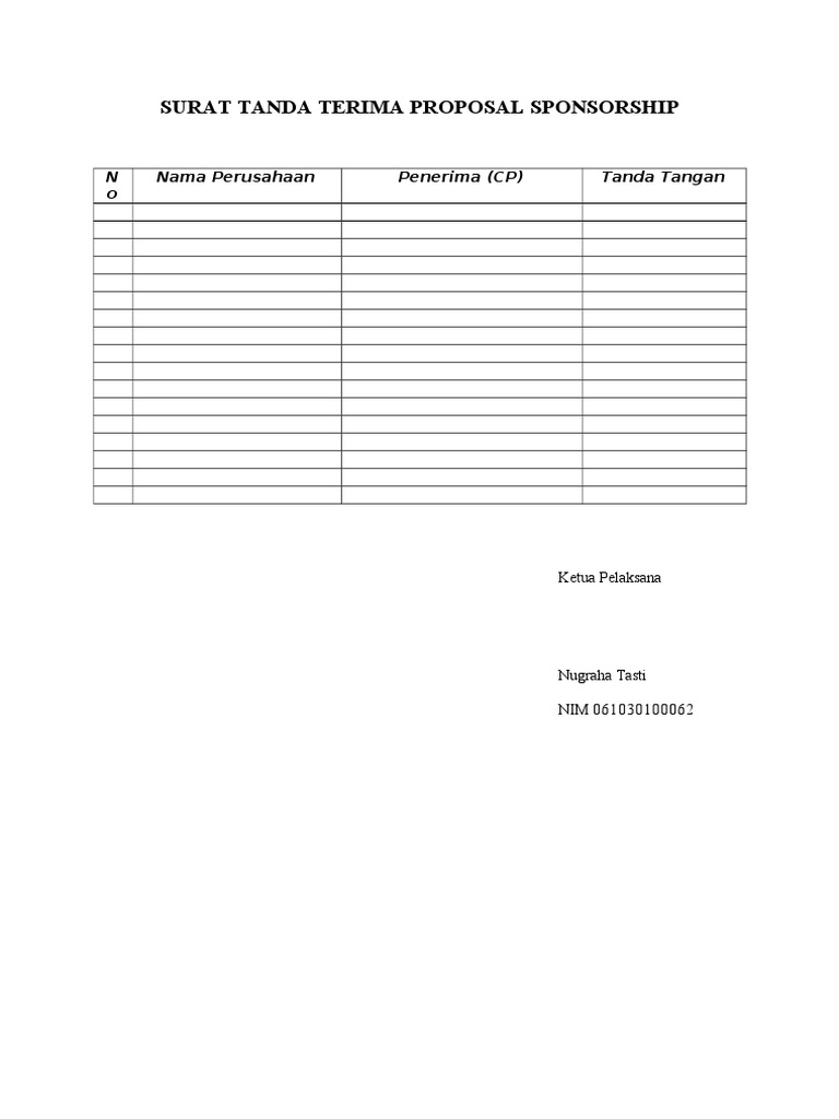 Surat Tanda Terima Proposal Sponsorship - 2 | PDF