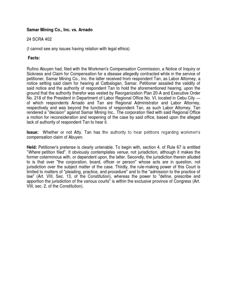 Atty. Tan Has Authority to Hear Workmen's Compensation Claim as Labor ...