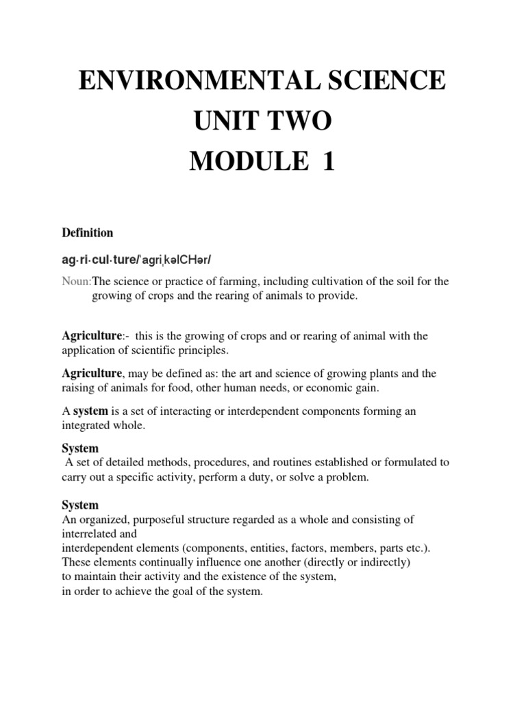 Environmental Science Unit Two Module 1 | Intensive Farming | Agriculture