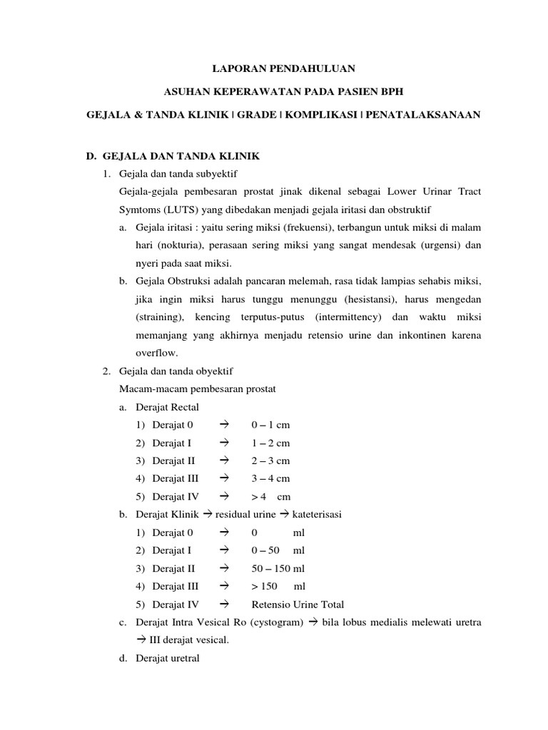 LP BPH Gejala & Tanda Klinik Grade Komplikasi Penatalaksanaan | PDF | Sains & Matematika