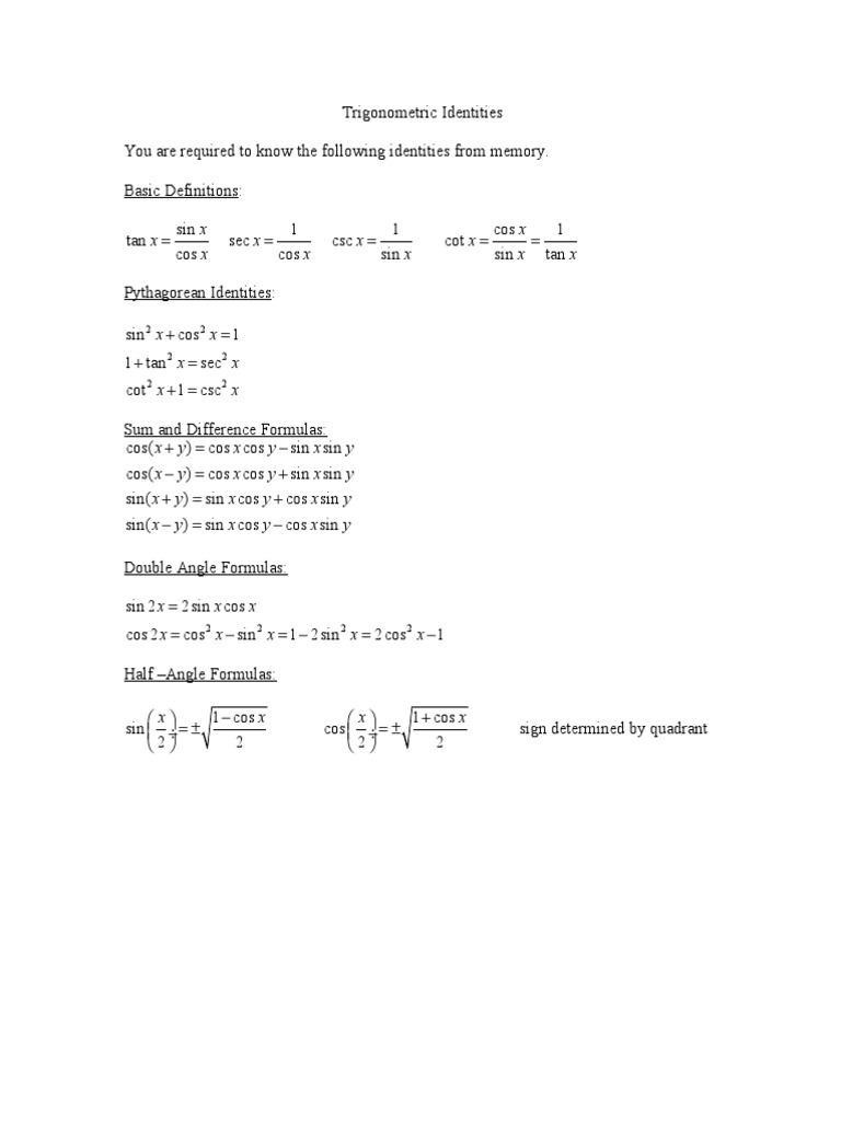 Trigonometric Identities | PDF