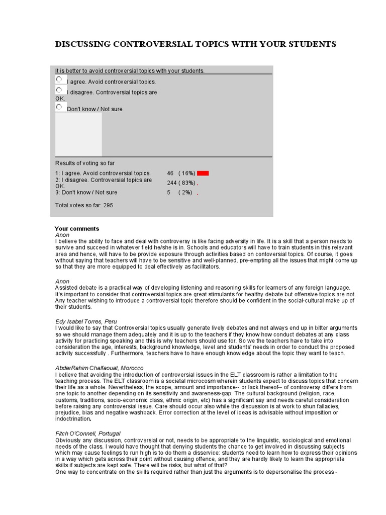 Discussing Controversial Topics With Your Students | PDF | English As A ...
