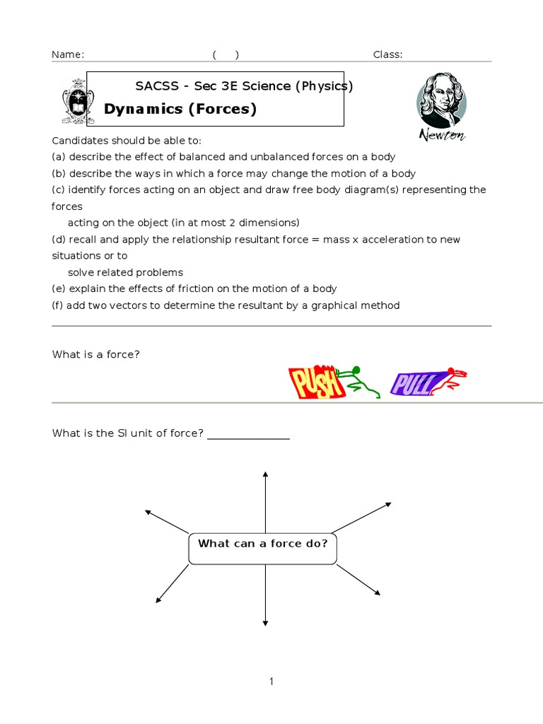 Dynamics (Forces) : SACSS - Sec 3E Science (Physics) | PDF | Acceleration | Force