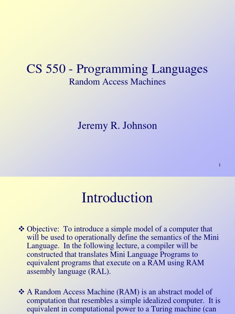 CS 550 - Programming Languages: Jeremy R. Johnson | PDF | Computer ...