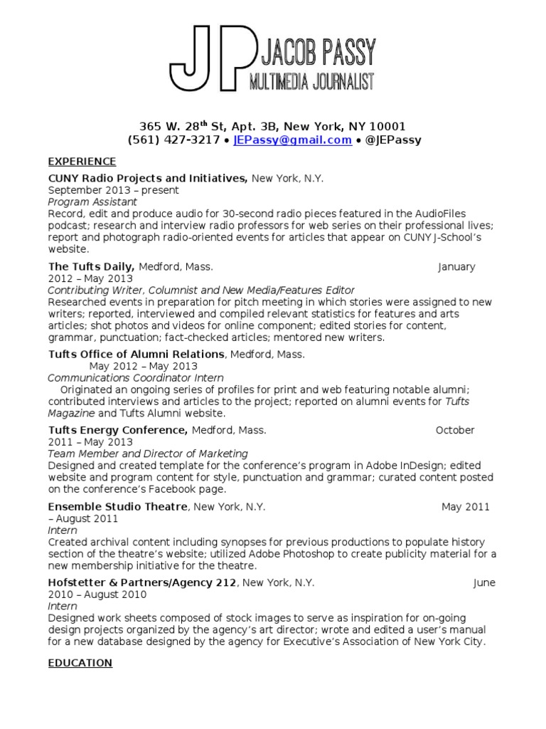 Jacob Passy Latest Resume | PDF | Mass Media | Communication