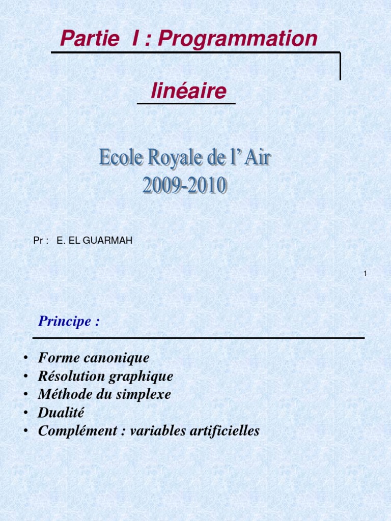Programmation Lineaire | PDF | Optimisation linéaire | Optimisation ...