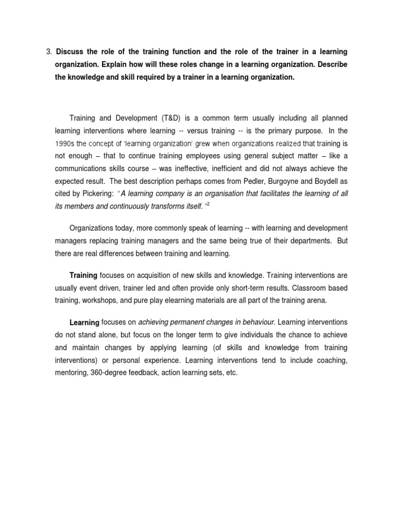 Role of Training Function | PDF | Facilitator | Learning