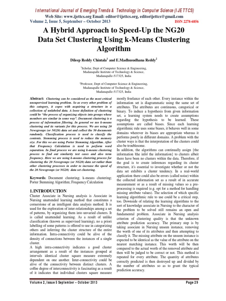 A Hybrid Approach To Speed-Up The NG20 Data Set Clustering Using K-Means Clustering Algorithm ...