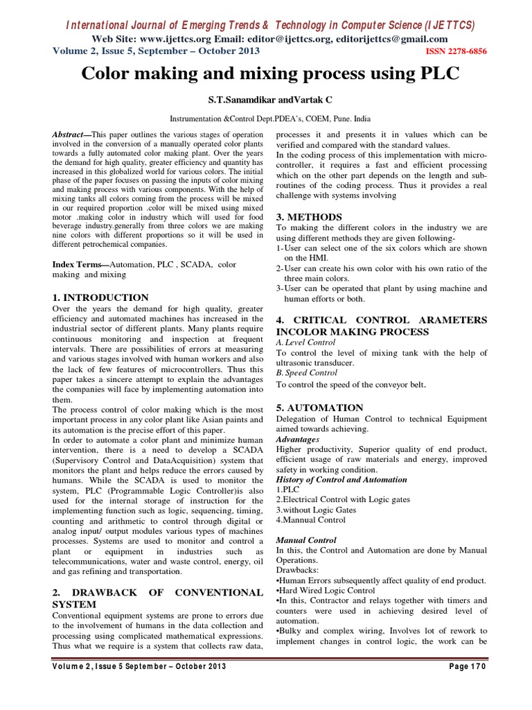 Color Making and Mixing Process Using PLC | PDF | Programmable Logic ...