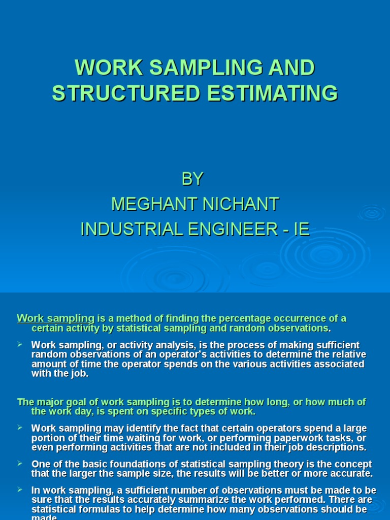 Work Sampling and Structured Estimating | PDF | Confidence Interval | Sampling (Statistics)