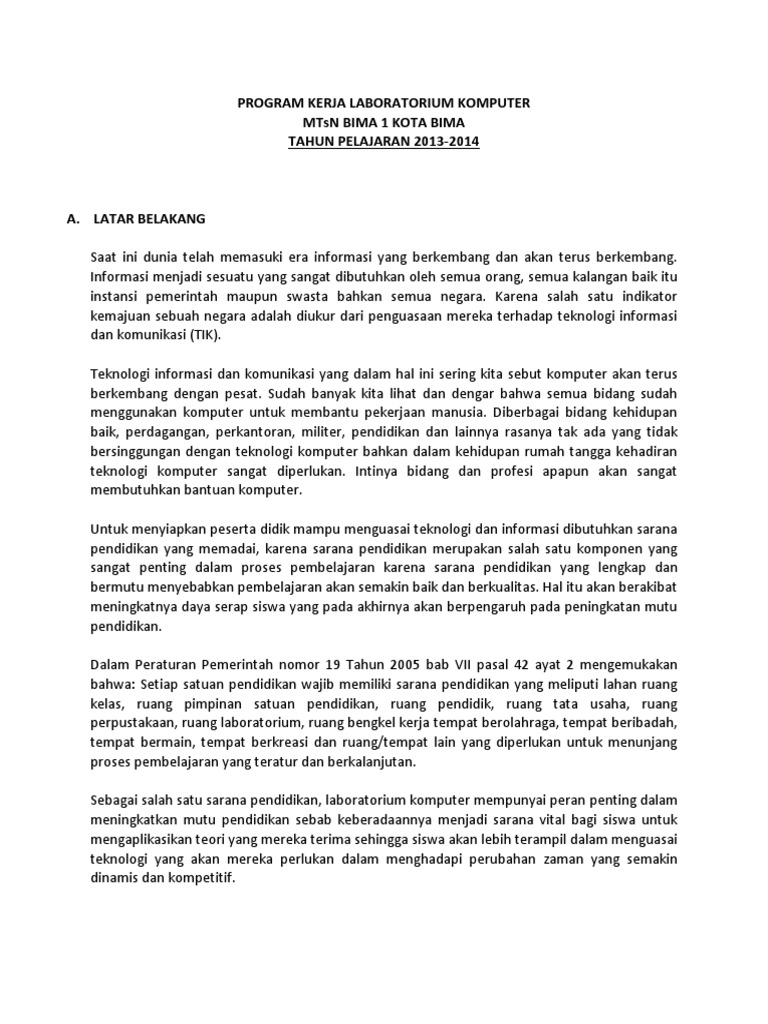 Program Kerja Laboratorium Komputer | PDF