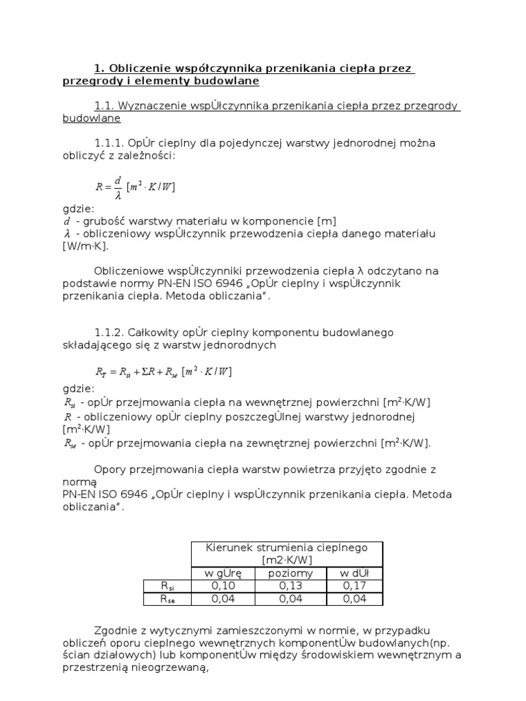 Obliczanie Współczynnika Przenikania Ciepła U EN ISO 6946 | PDF