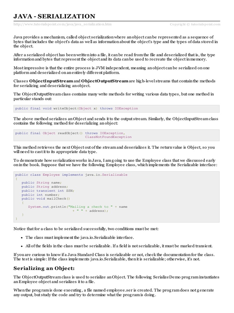 Java Serialization | PDF | Java (Programming Language) | Data Type